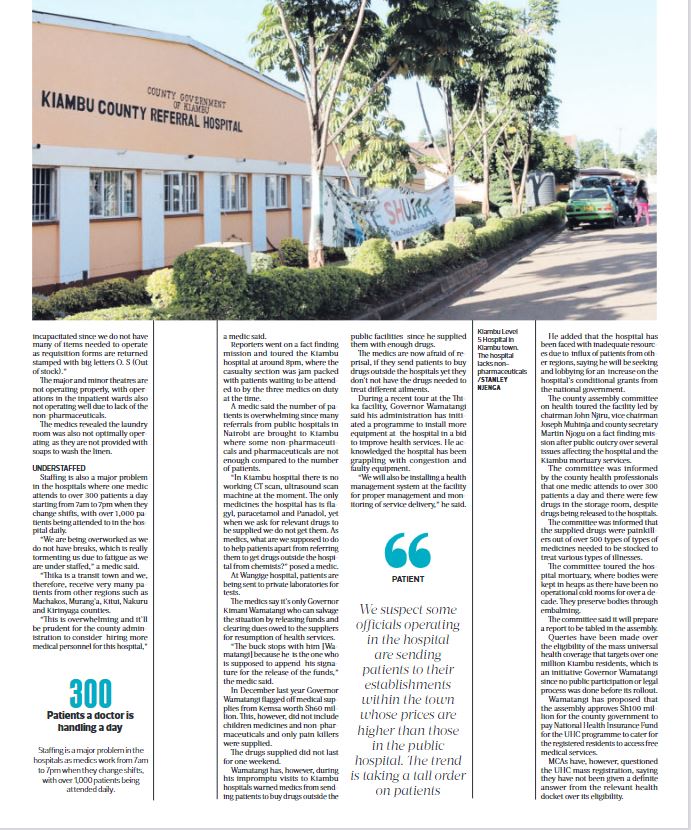 Exclusive: Kiambu public hospitals in ICU - newsline